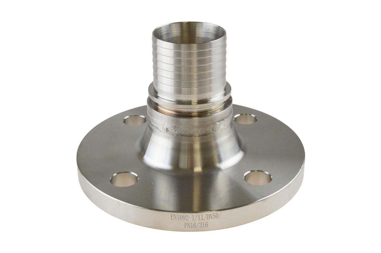 Festflansch mit Schlauchtülle und Sicherungsbund EN 1092, Edelstahl