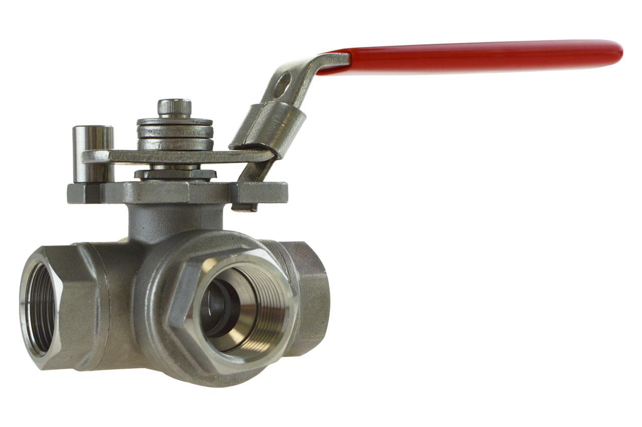 3-Wege-Kugelhahn mit Innengewinde und T-Bohrung, Edelstahl